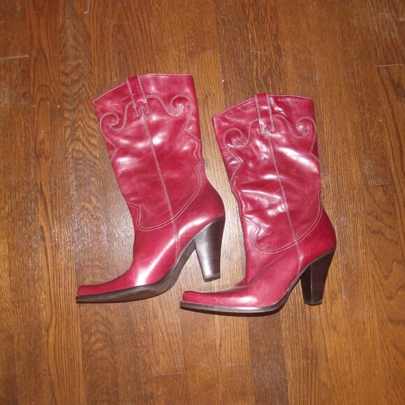 Steven By Steve Madden | Shoes | Red Leather Cowboy Boots Made In ...